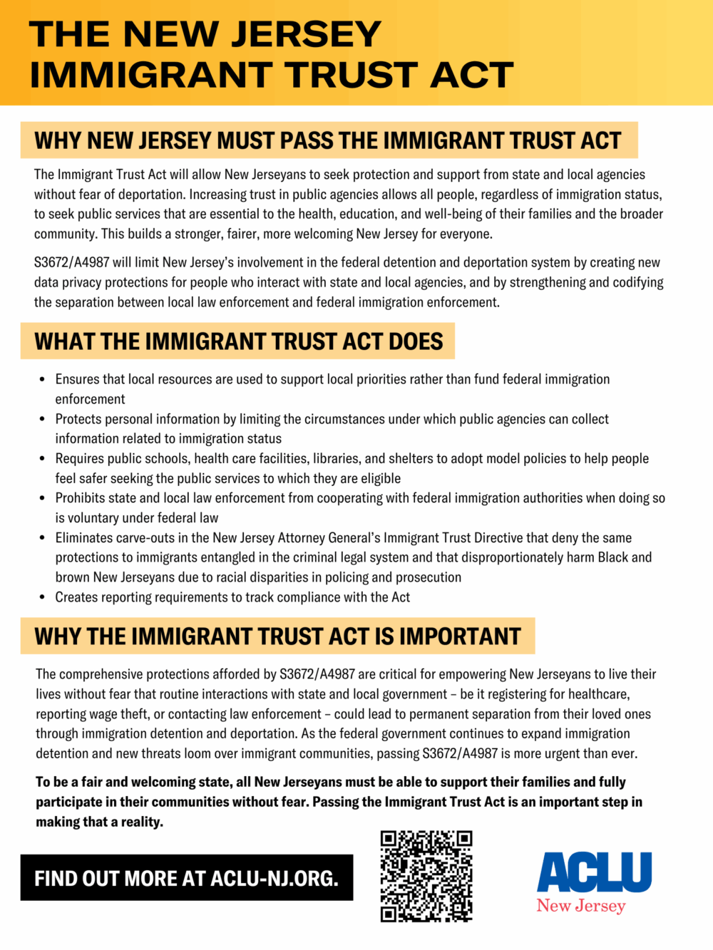 New Jersey Immigrant Trust Act (S3672/A4987) - ACLU of New Jersey