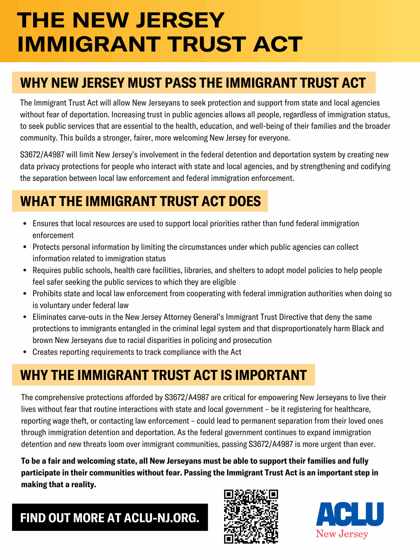 New Jersey Immigrant Trust Act (S3672/A4987) - ACLU of New Jersey